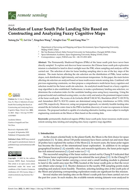 Pdf Selection Of Lunar South Pole Landing Site Based On Constructing And Analyzing Fuzzy