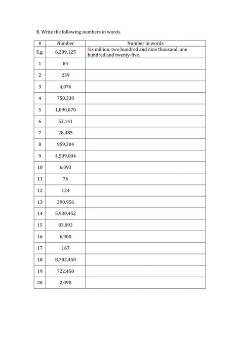 Worksheet On Writing Numbers In Words Writing Worksheets