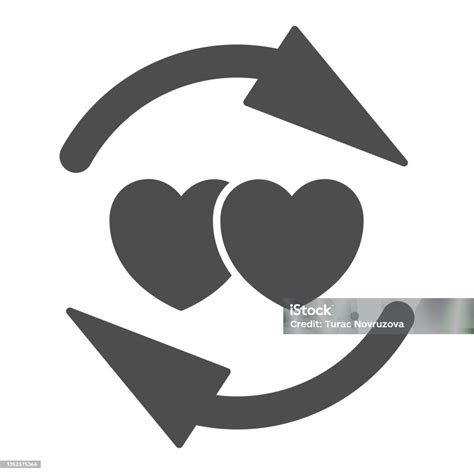 두 개의 하트 화살표 동기화 소용돌이 회전 솔리드 아이콘 데이트 개념 흰색 배경에 사랑 벡터 기호 모바일 개념 및 웹 디자인을위한 글리프 스타일 아이콘 벡터 그래픽 두