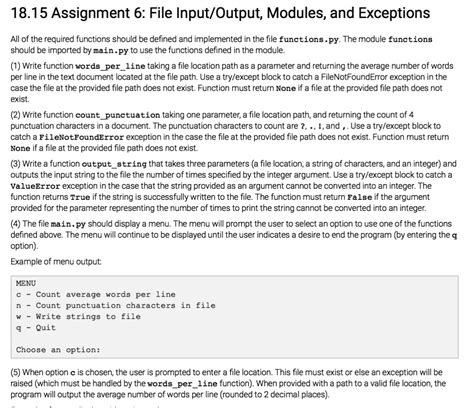 1815 Assignment 6 File Inputoutput Modules And Exceptions All Of The