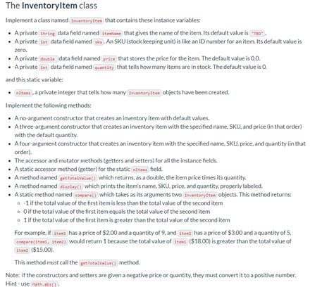 Solved The Inventoryltem Class Implement A Class Named