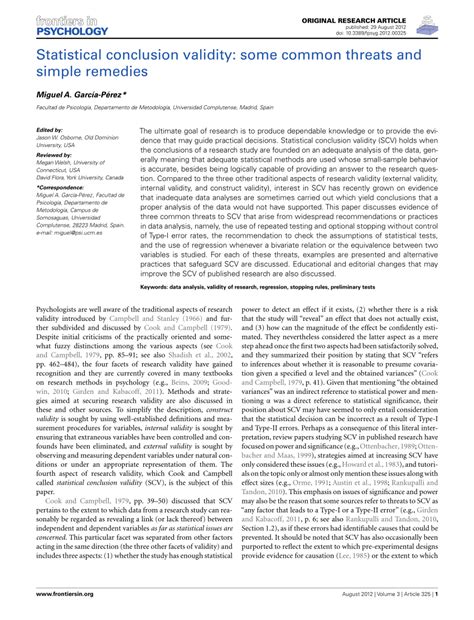 Pdf Statistical Conclusion Validity Some Common Threats And Simple
