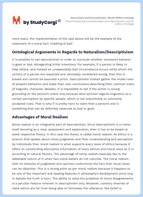 Naturalism And Descriptivism World Within Ontology Free Essay Example