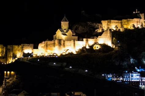 At Night Tbilisis Narikala Castle Georgian ნარიყალა