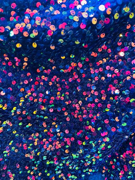 Velvet Stretch Sequins Irisdescent Rainbow Sequins On Royal Blue 2 Way