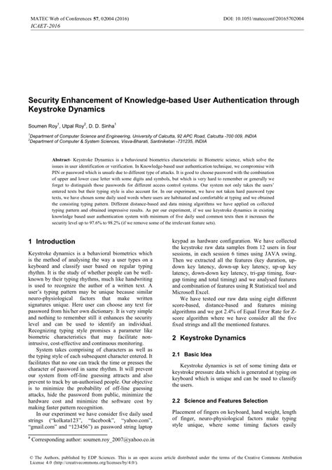 Pdf Security Enhancement Of Knowledge Based User Authentication Through Keystroke Dynamics