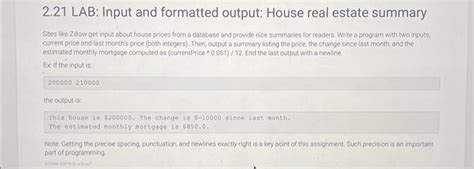 Solved 221 Lab Input And Formatted Output House Real