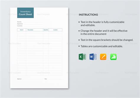 Inventory Count Sheet Template In Word Excel Apple Pages Numbers