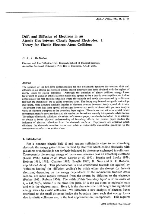 Pdf Drift And Diffusion Of Electrons In An Atomic Gas Between Closely