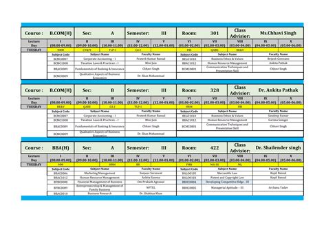 Time Table Tuesdaypdf Business Administration Business