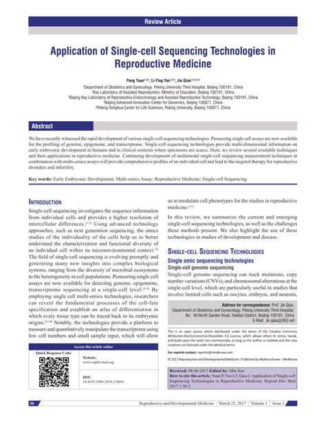 Pdf Application Of Single Cell Sequencing Technologies In