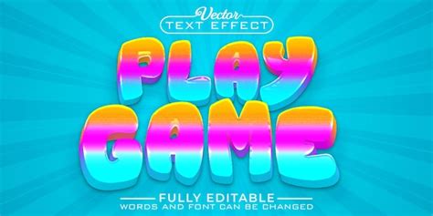 화려한 만화 플레이 게임 벡터 편집 가능한 텍스트 효과 템플릿 프리미엄 벡터