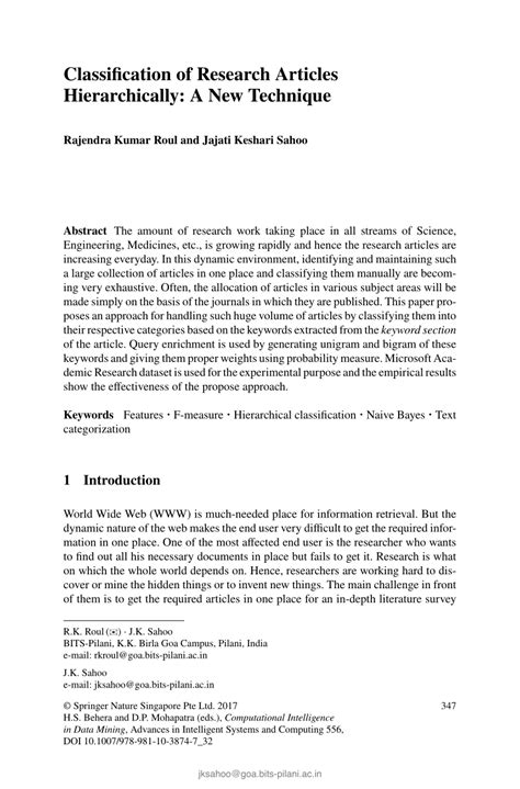 Pdf Classification Of Research Articles Hierarchically A New Technique