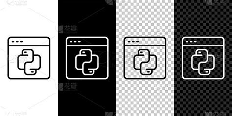 设置行python编程语言图标隔离在黑白，透明的背景。python编码语言在浏览器上签名。设备，编程