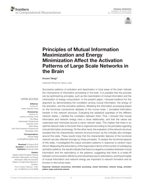 Pdf Principles Of Mutual Information Maximization And Energy Minimization Affect The