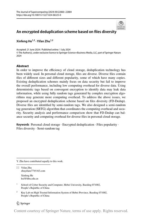 An Encrypted Deduplication Scheme Based On Files Diversity