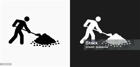 흑인과 백인 벡터 배경에서 아이콘을 삽질 하는 사람 개념 기호에 대한 스톡 벡터 아트 및 기타 이미지 개념 기호 건설 산업