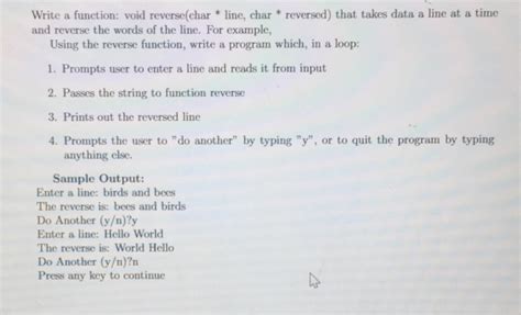 Solved Write A Function Void Reversechar Line Char