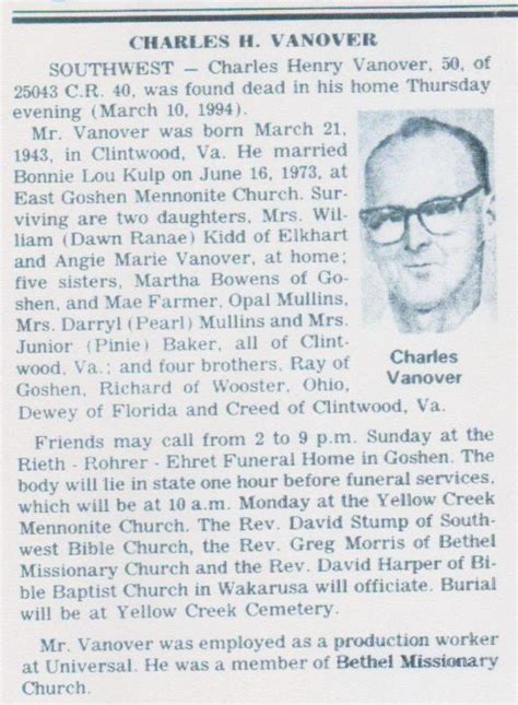Charles Henry Vanover 1943 1994 Memorial Find A Grave