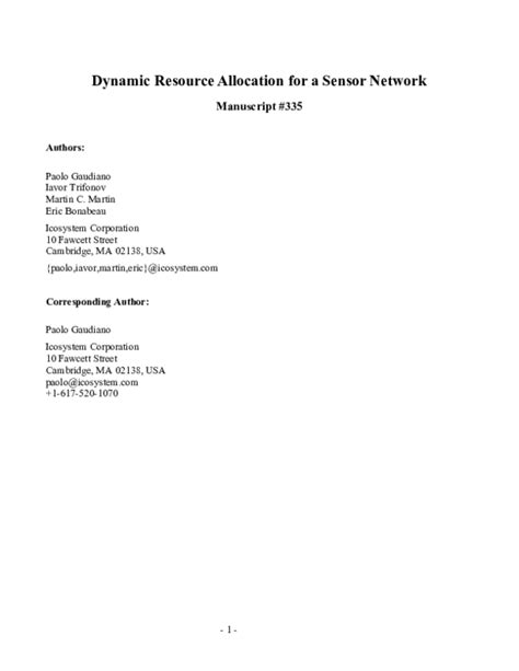 Pdf Dynamic Resource Allocation For A Sensor Network
