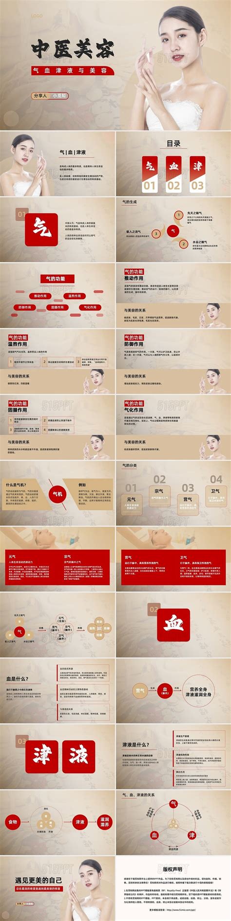 古典褐色简约中医美容气血津液与美容知识培训PPT模板 515PPT