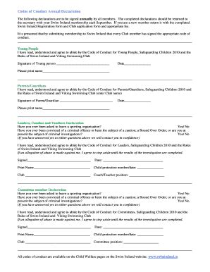 Fillable Online Codes Of Conduct Annual Declaration Fax Email Print PdfFiller