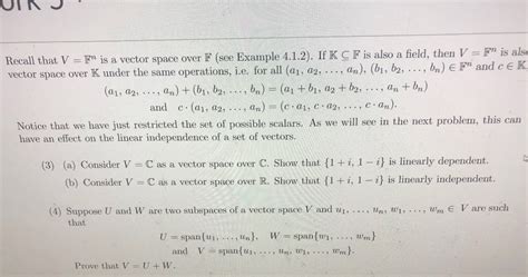 Solved Recall That V N Is A Vector Space Over F See Example Chegg