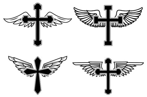 날개 달린된 기독교 종교 십자가의 삽화의 집합 Infographic 엠 블 럼 기호 포스터 자동차 배너 벡터 일러스트 레이 션에 대 한 디자인 요소 프리미엄 벡터