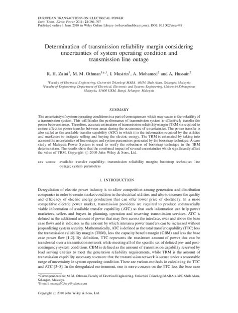 Pdf Determination Of Transmission Reliability Margin Using Parametric Bootstrap Technique