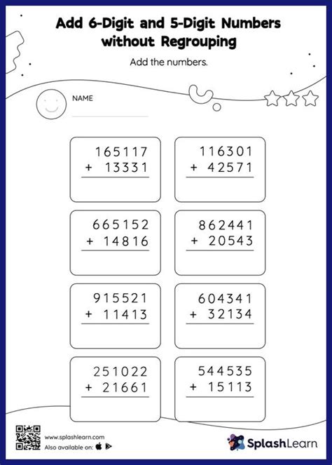 6 digit addition worksheets free and printable splashlearn