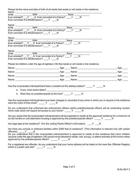 Iowa Parolee Home Placement Questionnaire Sex Offender Fill Out