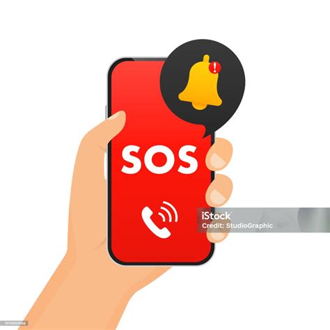 Сообщение Sos В Телефоне 911 Звонит В Плоском Стиле Первая Помощь Экран Вызова Смартфона Рука С