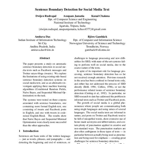 Sentence Boundary Detection For Social Media Text Acl Anthology
