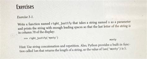 Solved Exercise 3 1 Write A Function Named Rlght Justlfy