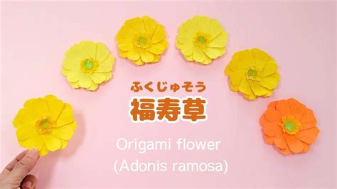 折り紙福寿草 ふくじゅそう How to fold Origami flower Adonis ramosa YouTube
