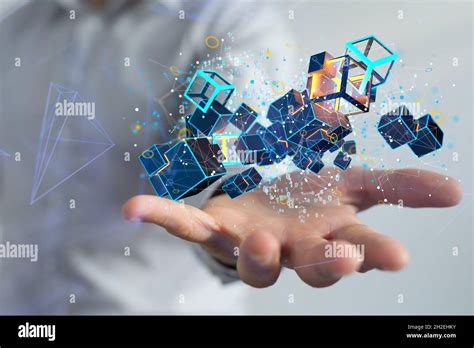 Human Holding A Virtual Cubes Depicting Information Stored In A