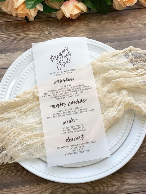 Vellum Wedding Menu Vellum Wedding Menu With Meal Choice Wax Seal