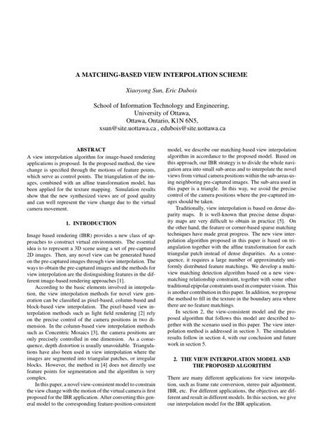 Pdf A Matching Based View Interpolation Scheme