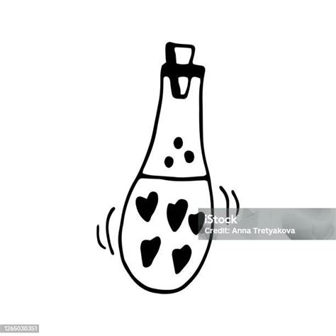 인사말 카드 포스터 스티커 및 계절 디자인에 대한 하트사랑 물약이 있는 싱글 핸드 그린 엘리먼트 글래스 흰색 배경에 격리 낙서 벡터 그림 0명에 대한 스톡 벡터 아트 및