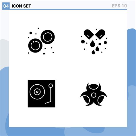 Set Of 4 Vector Solid Glyphs On Grid For Biology Dj Mitosis Tablet Turntable Editable Vector