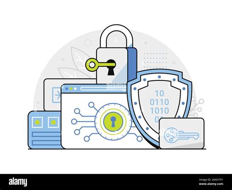 Password Storage And Data Encryption Line Scene Stock Vector Image