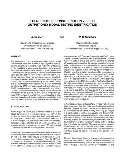 Pdf Frequency Response Function Versus Output Only Modal Testing