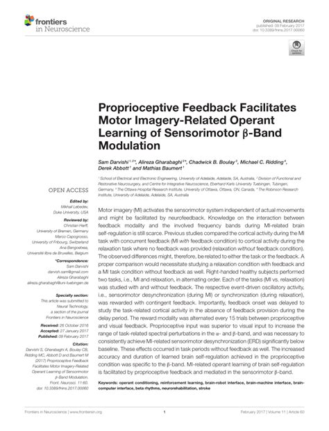 Pdf Proprioceptive Feedback Facilitates Motor Imagery Related Operant Learning Of Sensorimotor