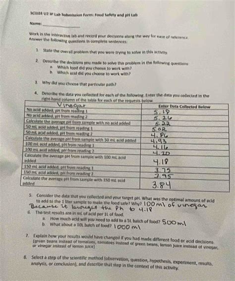 Solved Sci103 U2 Ip Lab Submission Form Food Safety And Ph Lab Name