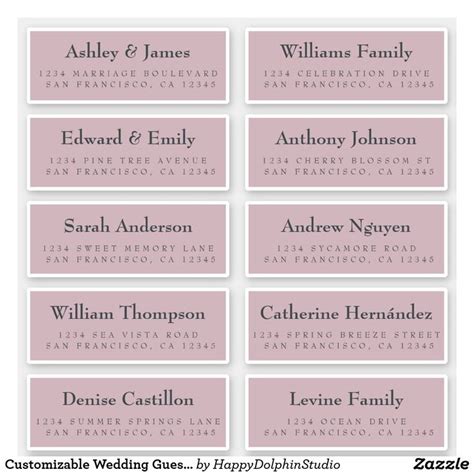 Customizable Wedding Guest Address Labels Purple Wedding Pink