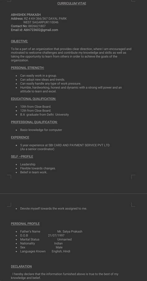 Dear Hiring Team Im Sharing My Resume For A Post So Please Any Vacancy