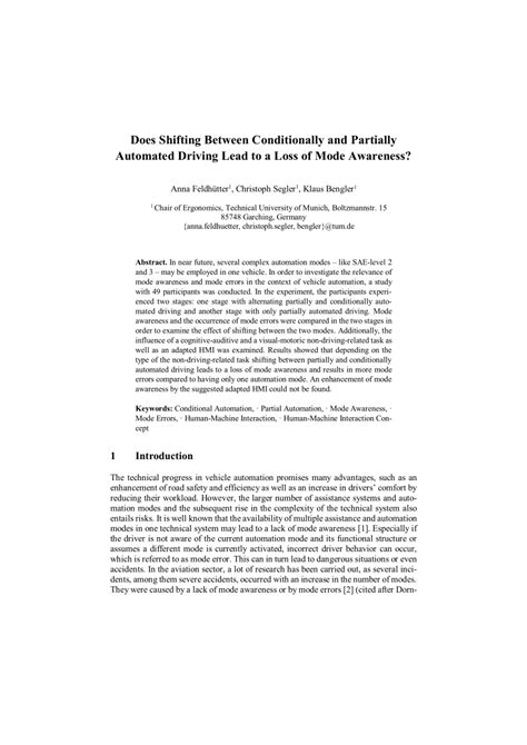 Pdf Does Shifting Between Conditionally And Partially Automated Driving Lead To A Loss Of Mode