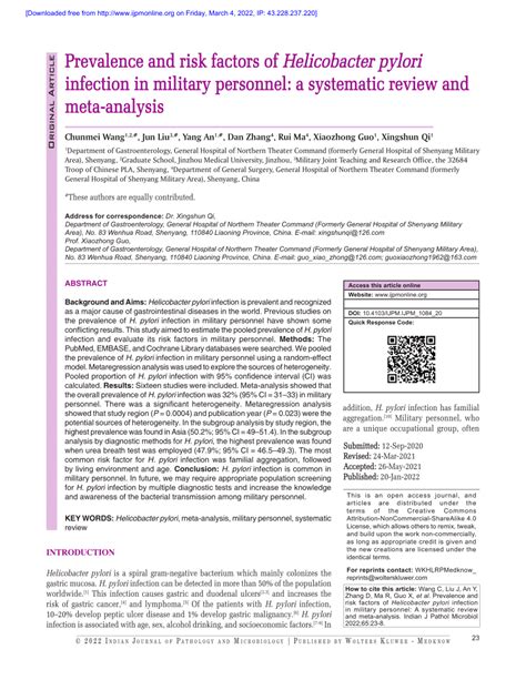Pdf Prevalence And Risk Factors Of Helicobacter Pylori Infection In