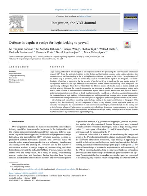 Defense In Depth A Recipe For Logic Locking To Prevail Pdf Flash Memory Integrated Circuit