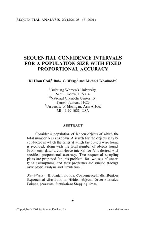 Pdf Sequential Confidence Intervals For A Population Size With Fixed